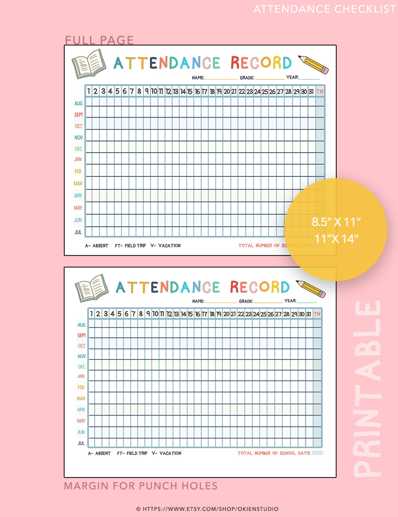 Printable Yearly Attendance Sheet Digital Teacher Log - Etsy