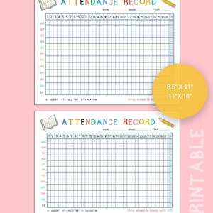 Printable, Yearly Attendance Sheet, Digital Teacher Log, Tracker ...