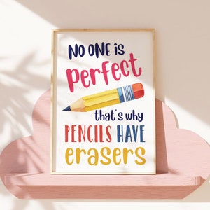 Growth Mindset Poster, Classroom Decor, No One is Perfect, Pencil ...