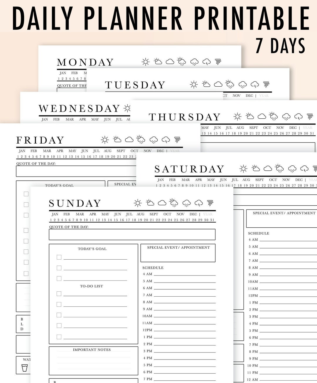 7 Days Planner Printable: Daily Organizer, Happy Planner (digital ...