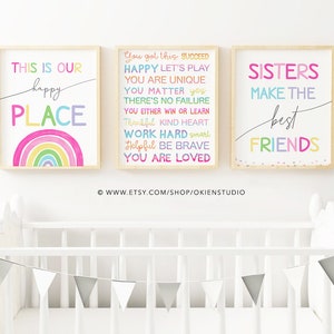 Girls Room Poster Set: Happy Place, Sister Friends Art (digital ...