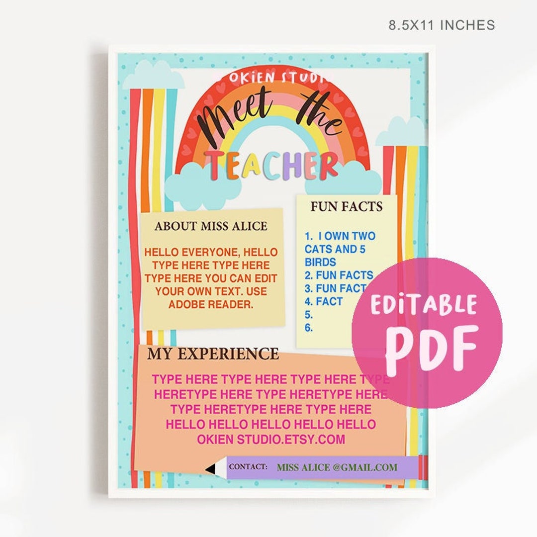 Rainbow Themed Meet the Teacher Template: Editable Back to School ...