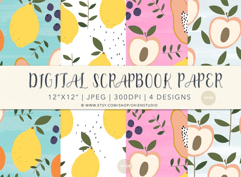 Digital Scrapbook Paper Pattern Paper Printable Fruity - Etsy