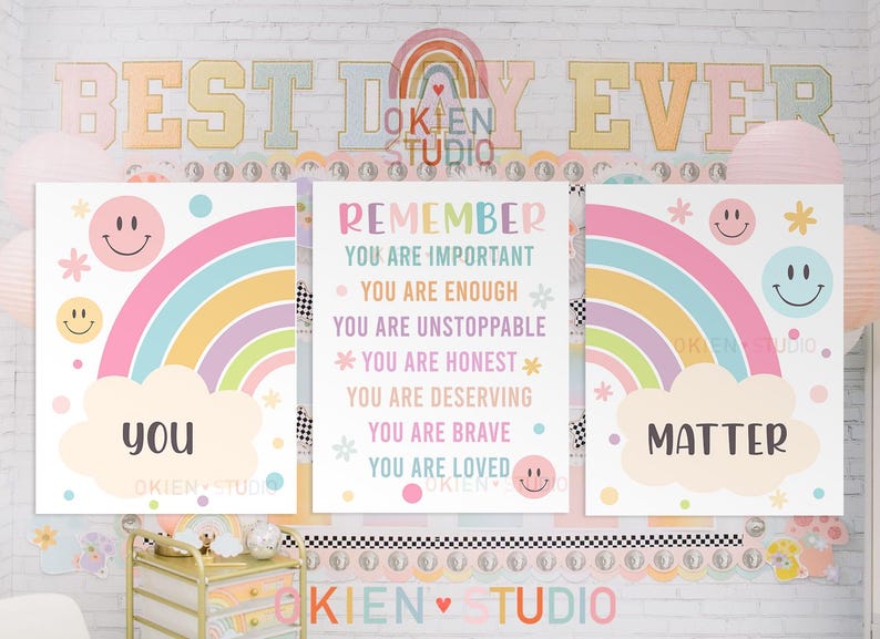 Pastel Classroom Poster Set of 3: Positive Affirmations, Smiley Faces ...