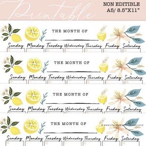 Summer Monthly Calendar, Lemon Monthly Planner, Lemon Calendar ...