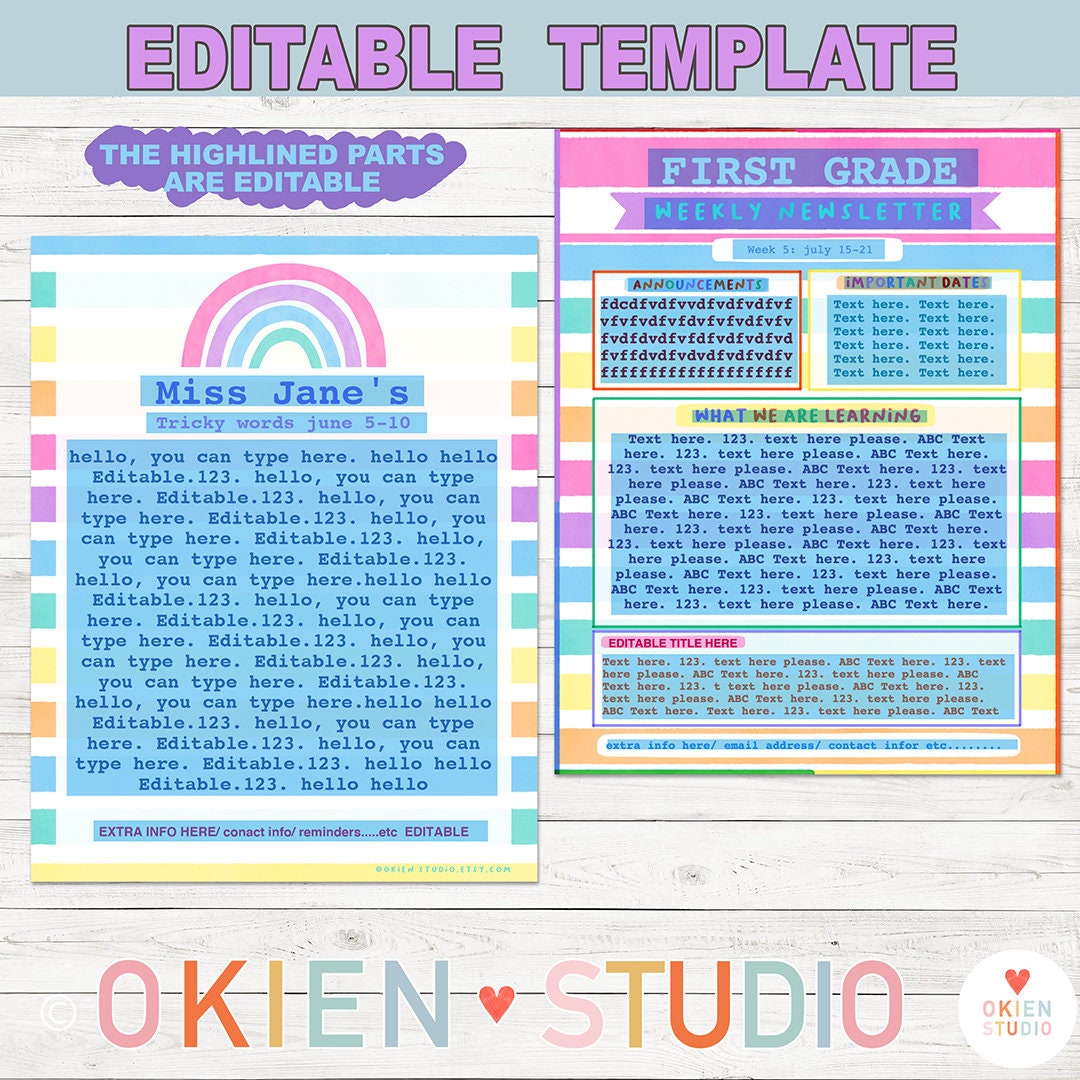 Pastel Rainbow Newsletter Template: Editable Teacher Notes (PDF) - Etsy