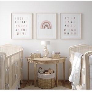 Neutral Wall Art Set of 3, Abc Number Poster, Learning Prints, Neutral ...
