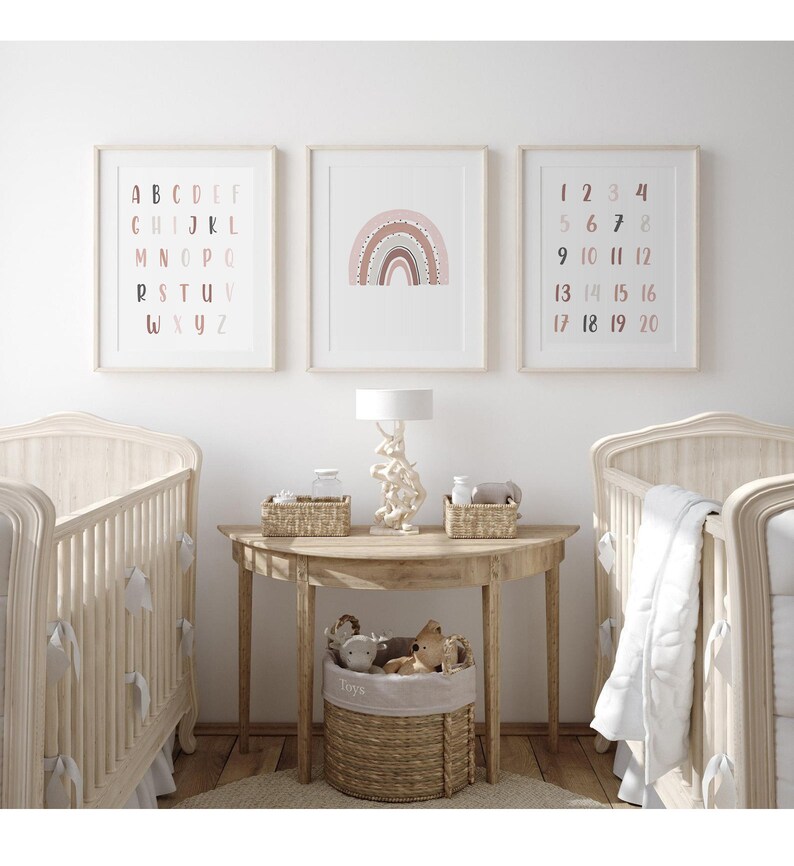 Neutral Wall Art Set of 3 Abc Number Poster Learning Prints | Etsy