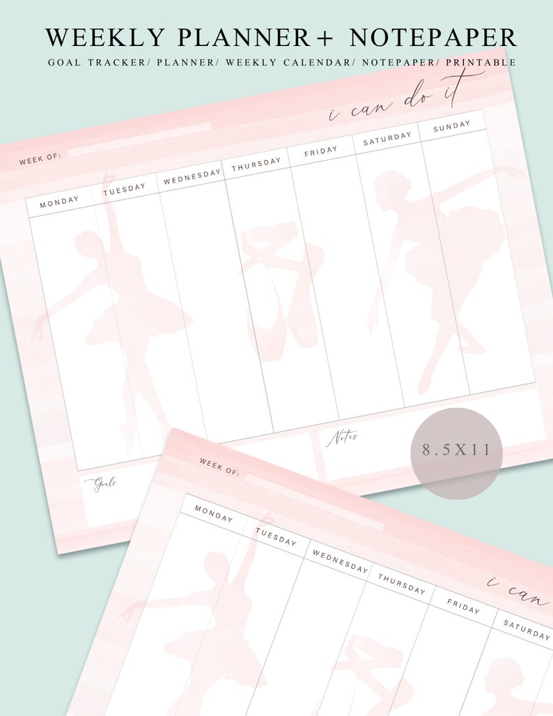 Ballet Dancer Weekly Planner Printable: 8.5x11 Organizer (digital ...