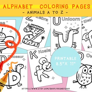 Alphabet Coloring Pages: Animal ABC Cards for Kids (digital Download ...