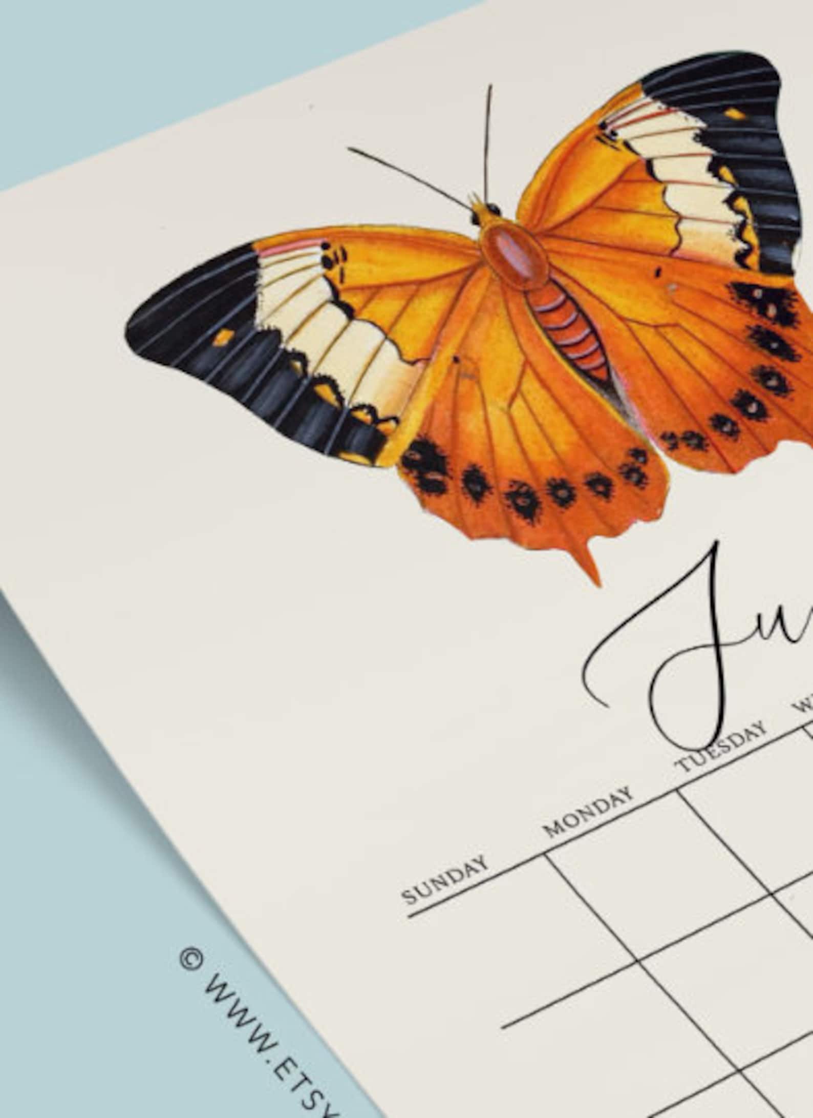 Butterfly Calendar Printable: Vintage Undated Monthly Planner (digital ...