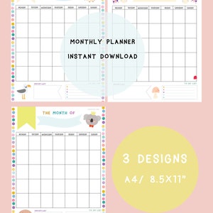 Printable Planner, Monthly Calendar, Animals Planner, Cute Planner for ...
