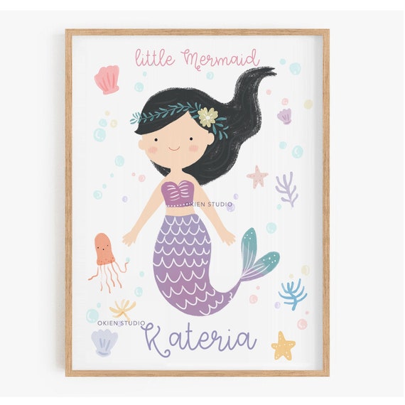 Signo de nombre de sirena nombre personalizado cabello negro | Etsy