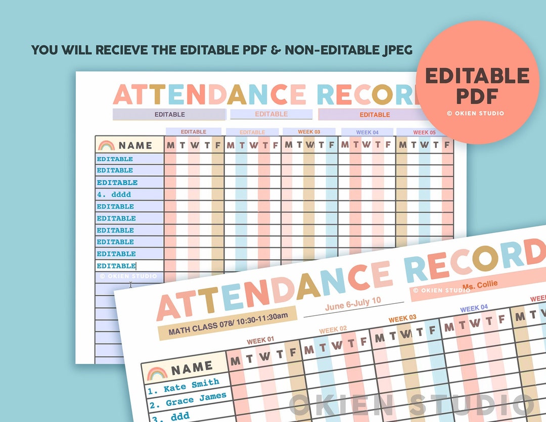 Editable Attendance Record, Homeschool Attendance Sheet, Teacher Log ...