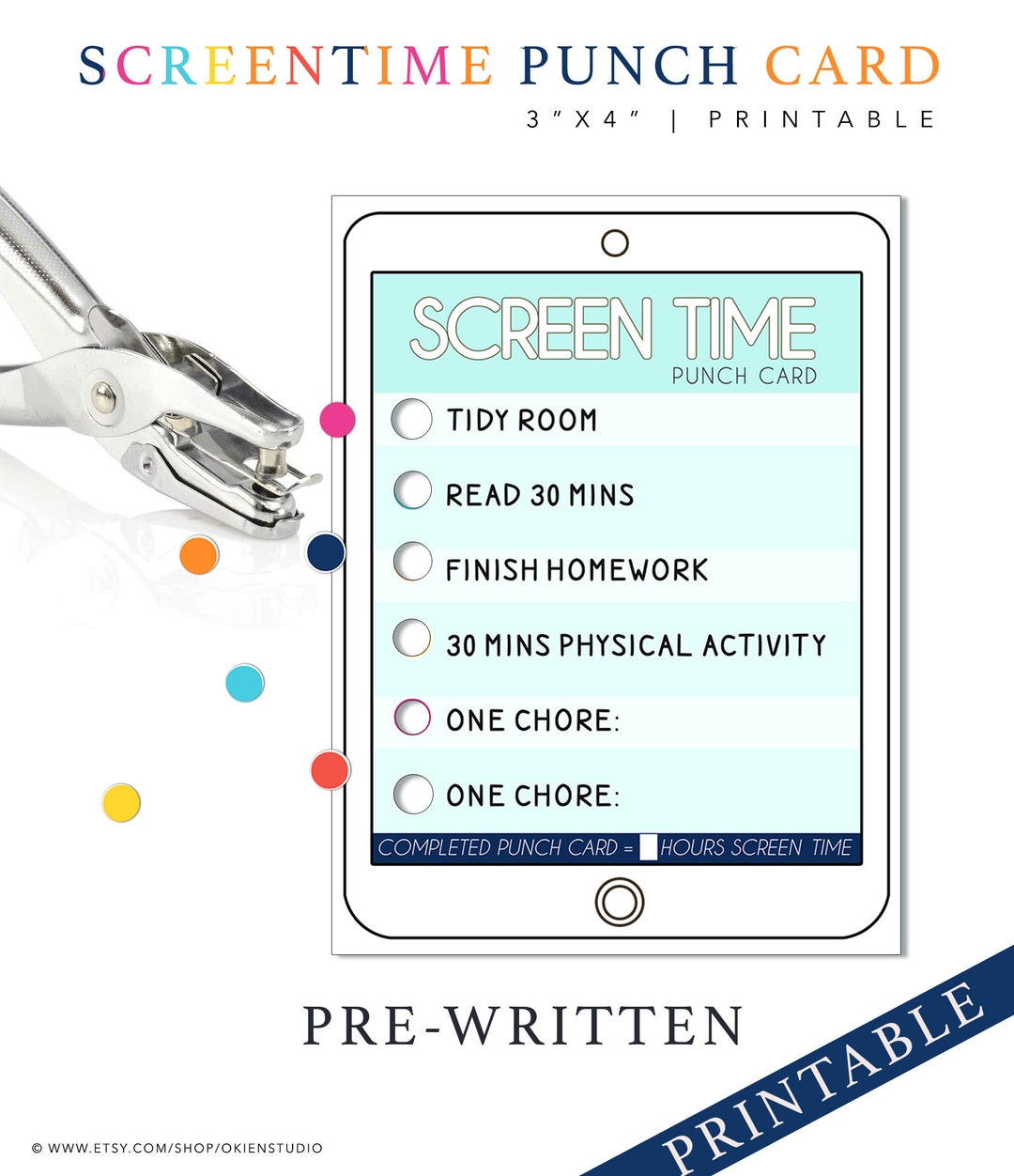 Screen Time Reward Punch Card, Punch Card Reward System, Homeschool ...