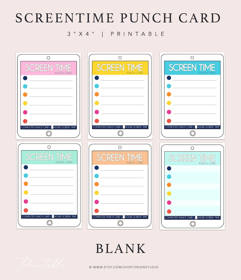 Screen Time Reward Punch Card Punch Card Reward System | Etsy