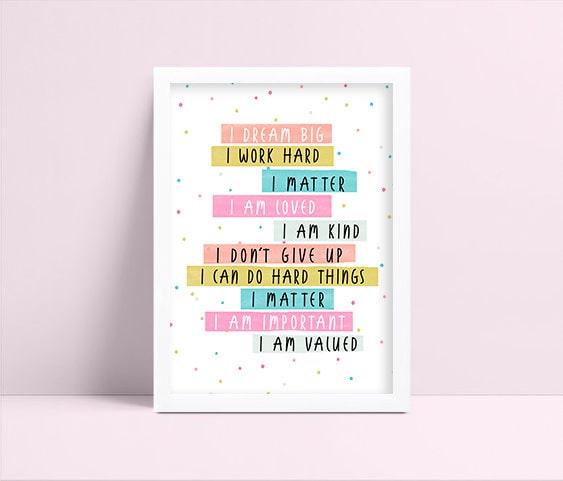 Positive Affirmations Art Print: Boho Girl Room Decor (digital Download ...