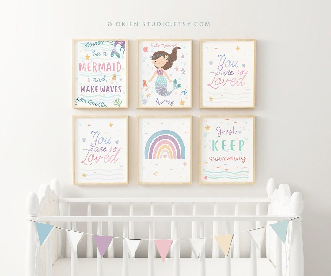 Rainbow Mermaid Prints, Rainbow Mermaid Poster, Mermaid Bedroom Nursery ...