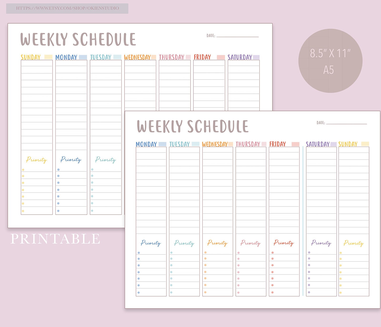 Weekly Planner work Schedule Printable schedule activity | Etsy
