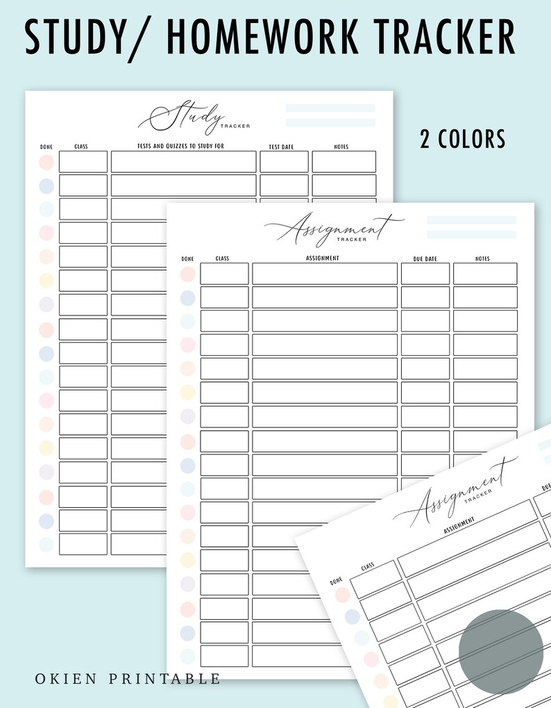Homework Tracker Assignment Tracker School Study Printable - Etsy