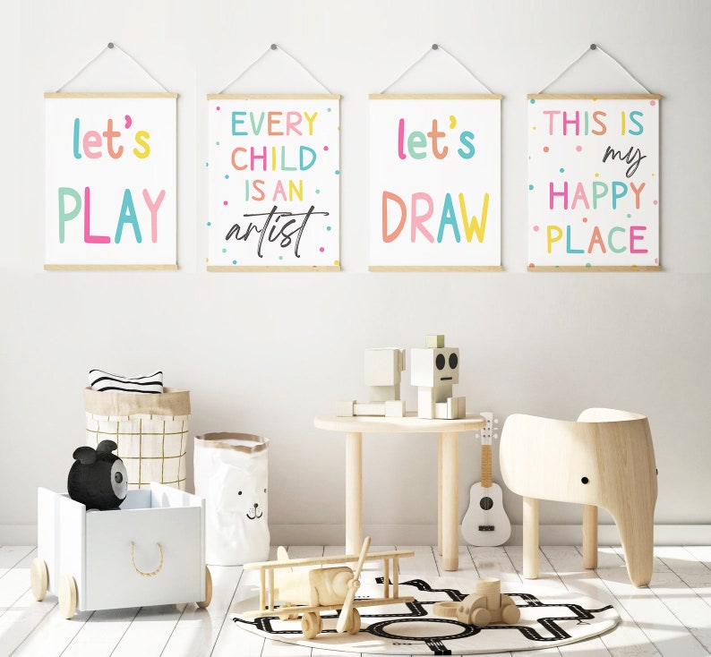 Kids Wall Art Prints: Lets Play, Pastel Playroom Decor (digital ...
