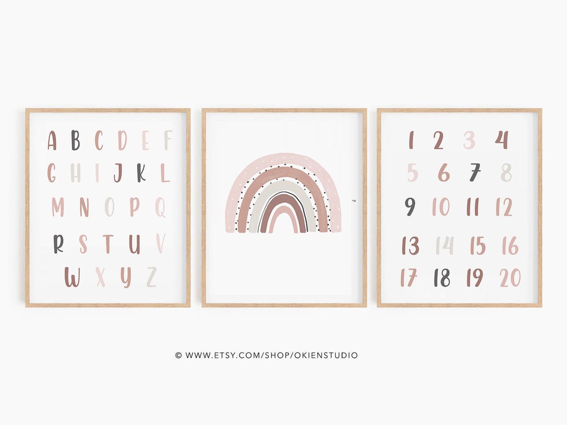 Neutral Wall Art Set of 3 Abc Number Poster Learning Prints | Etsy