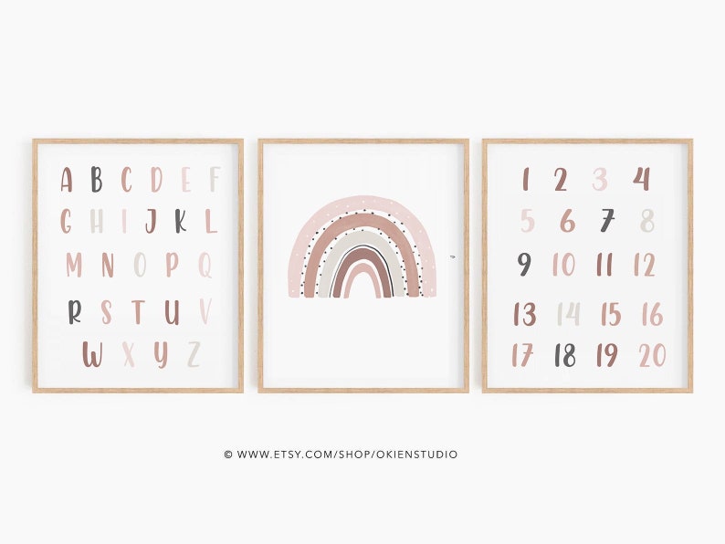 Neutral Nursery Wall Art Set: ABC, Numbers, Rainbow (digital Download ...