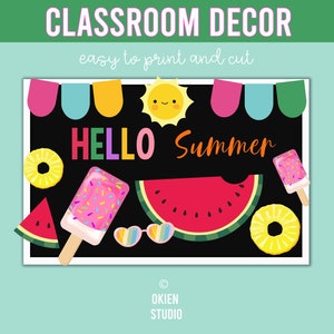 Hello Summer Watermelon Pineapple Sun Bulletin Board, Bright Happy ...