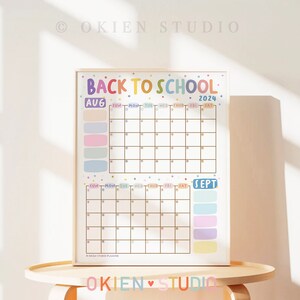 Pastel Back to School Calendar Poster, Monthly Calendar, Back to School ...