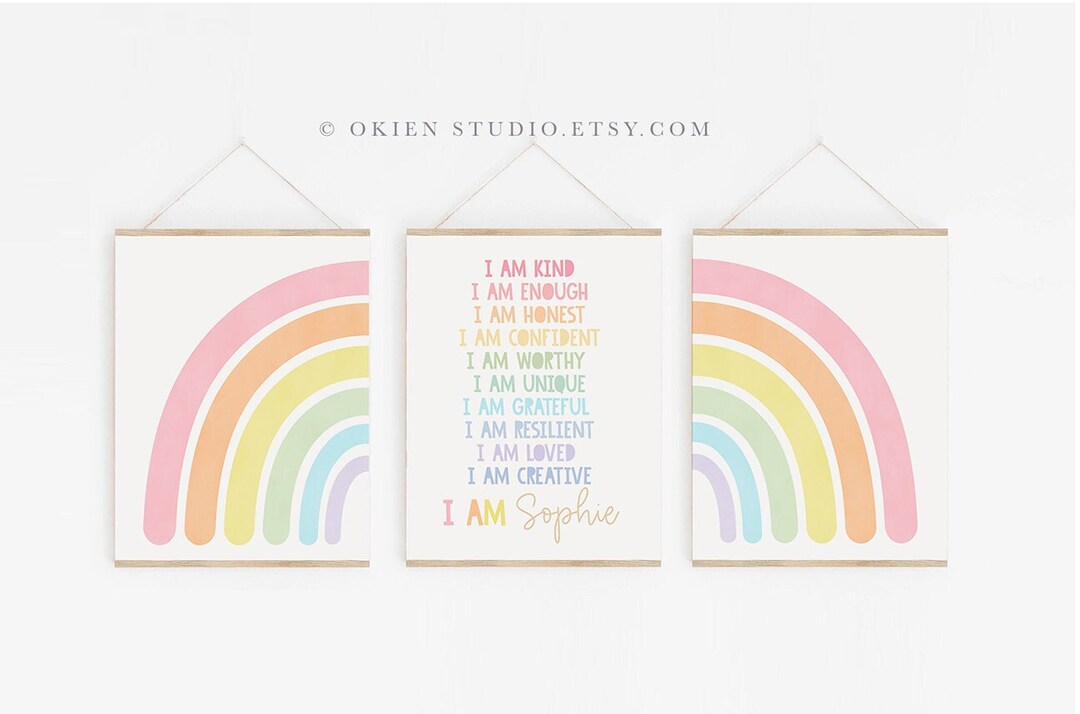Rainbow Affirmation Art – Pastel Bright Wall Prints for Kids Room ...