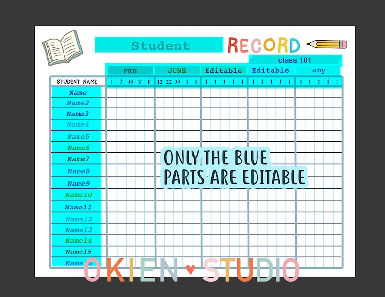 Editable Student Attendance Sheet: Printable Teacher Template (PDF) - Etsy