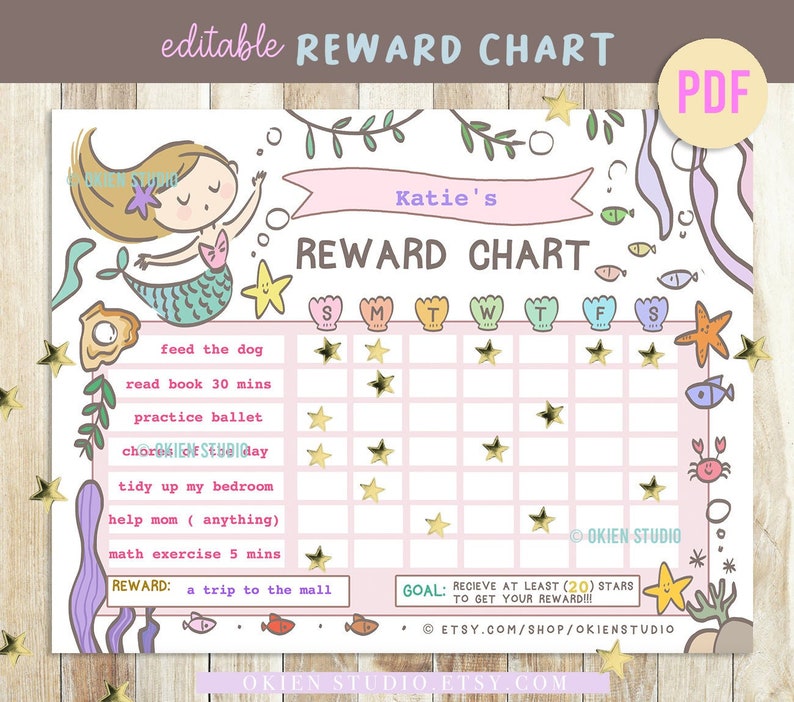 Editable Reward Chart Printable Mermaid Reward Chart Reward - Etsy
