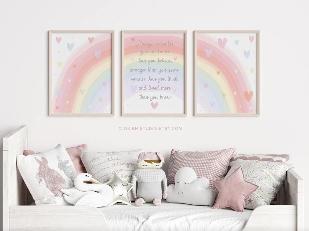 Light Pastel Rainbow Nursery Wall Art for Girl Bedroom, Always Remember ...