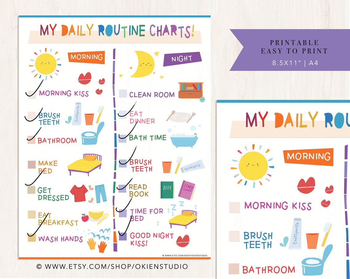 Kids Daily Responsibilities Chart Printable Daily Routine | Etsy