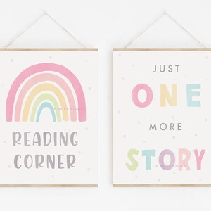Pastel Reading Corner Sign, Playroom Printable, Let's Read Decor, Pink ...