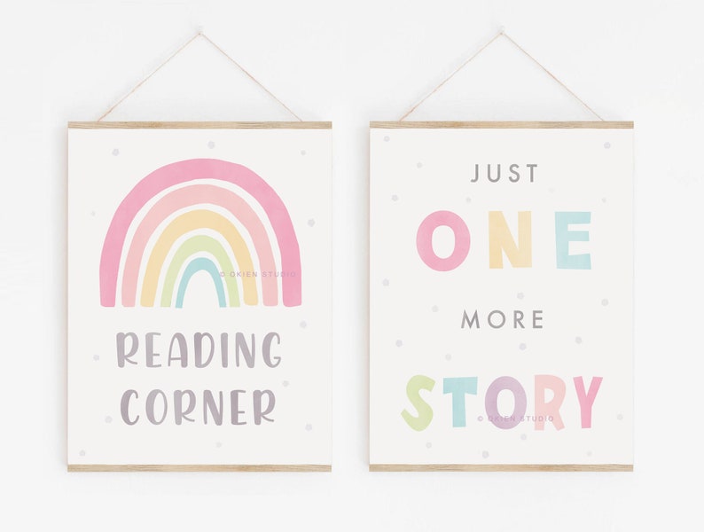 Pastel Reading Corner Sign Playroom Printable Let's Read - Etsy