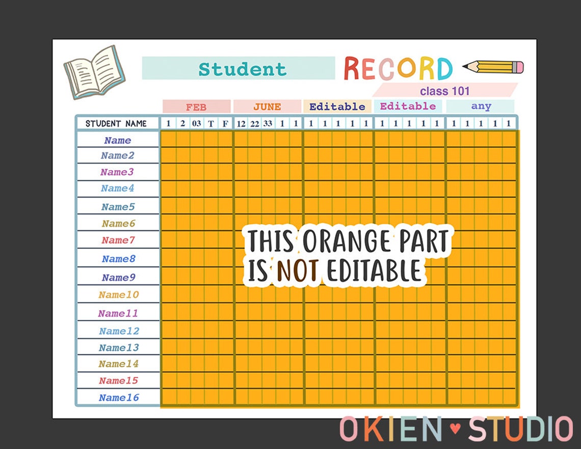 Editable Student Attendance Sheet: Printable Teacher Template (PDF) - Etsy