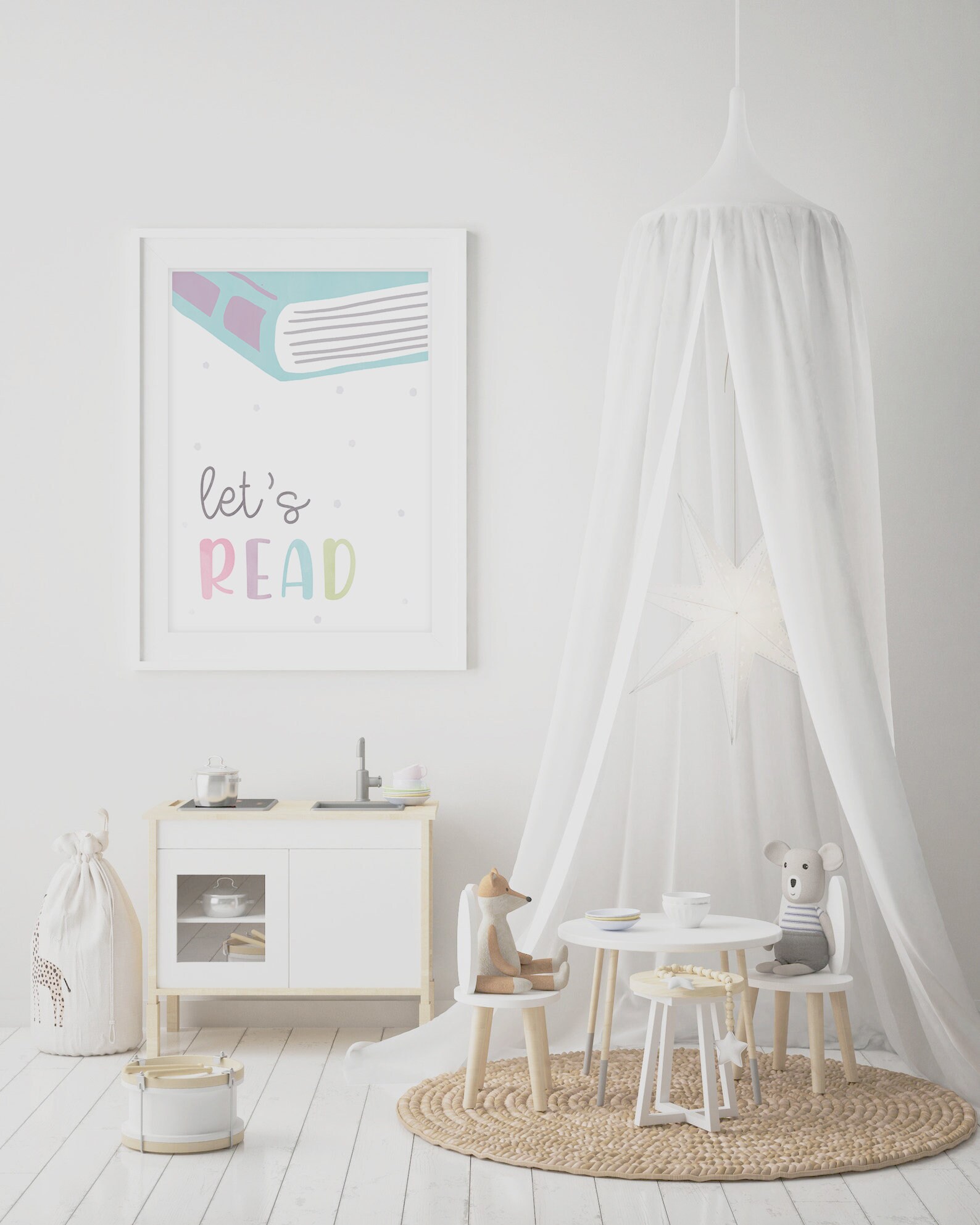 Pastel Reading Corner Sign Playroom Printable Let's Read - Etsy