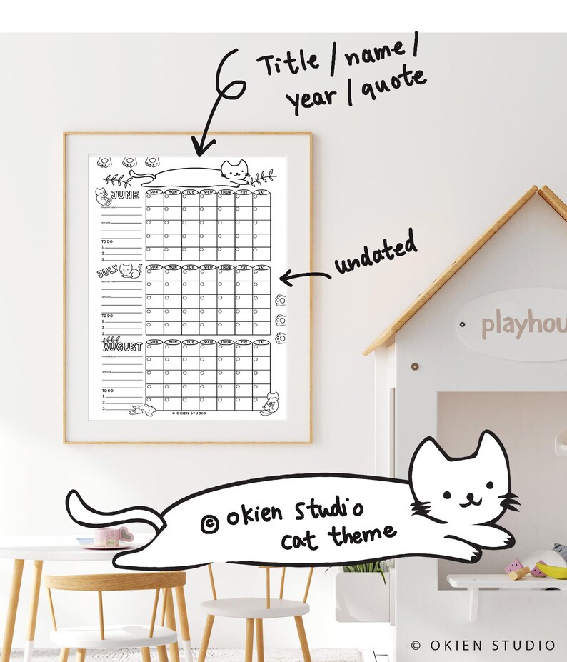 Cute Cat Summer Monthly Planner, Kids Schedule (digital Download) - Etsy