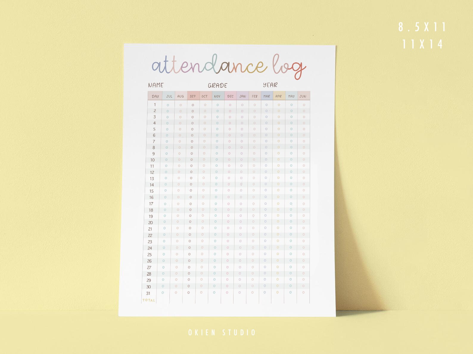 Rainbow Attendance Sheet: Homeschool Classroom Record (digital Download ...