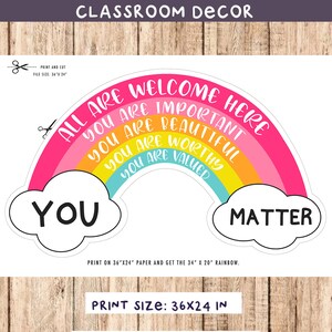 Pink Rainbow Classroom Welcome Sign, Positive Affirmations Poster, Boho ...