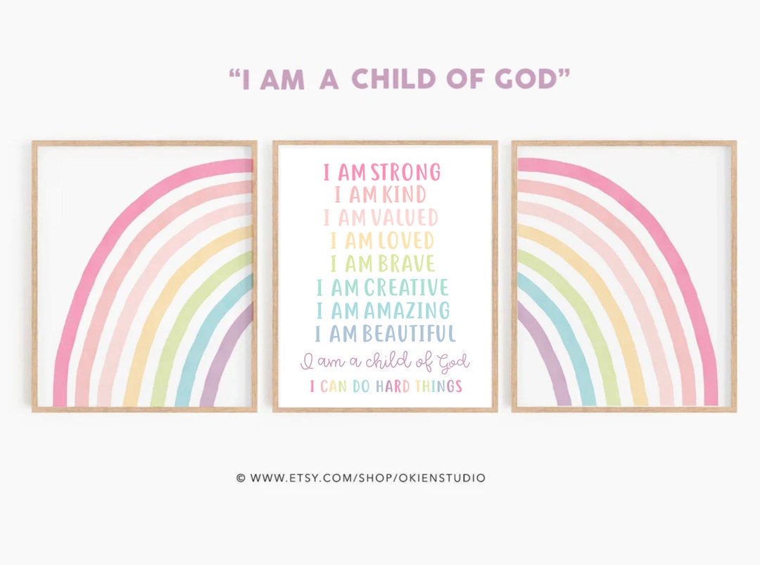 Child of God Sign Set of 3, I Am a Child of God Rainbow Wall Art, Bible ...