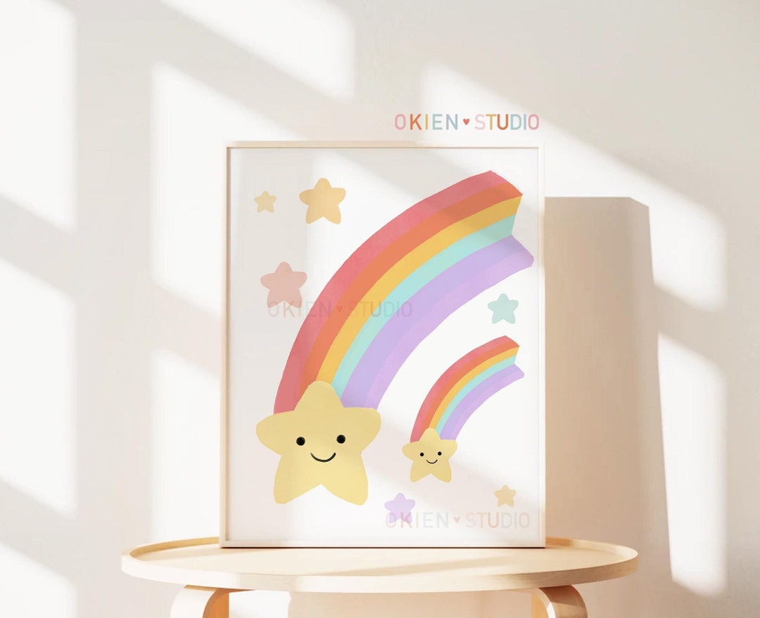 Colorful Rainbow Shooting Stars Poster for Nursery Room, Rainbow and ...