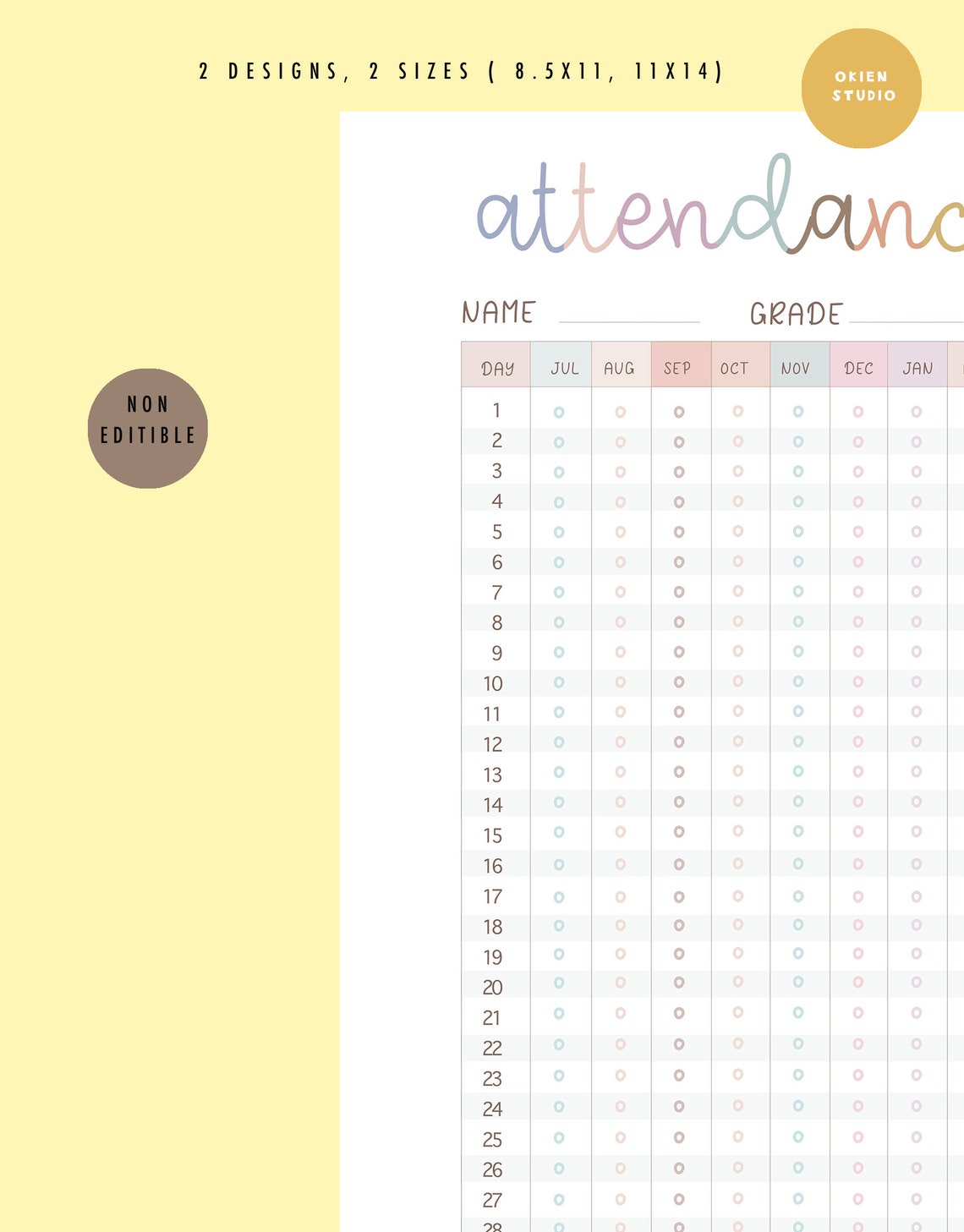 Rainbow Attendance Sheet: Homeschool Classroom Record (digital Download ...