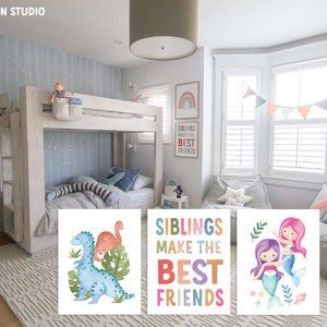 Dinosaur Mermaid Wall Art, Siblings Make the Best Friends, Bro Sis ...