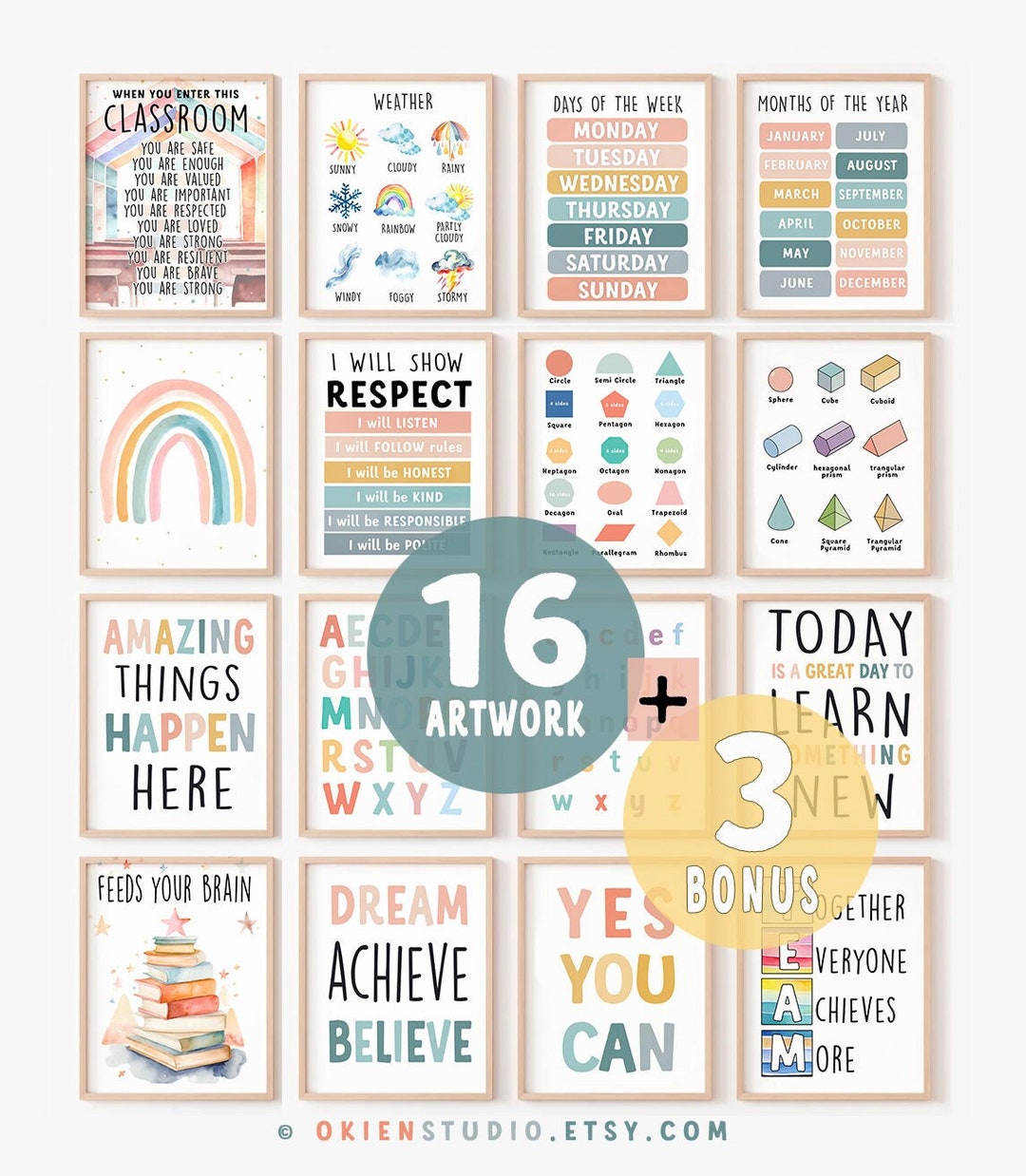 Pastel Boho Classroom Bundle Poster Set, 16 Posters, Grade 1 Classroom ...