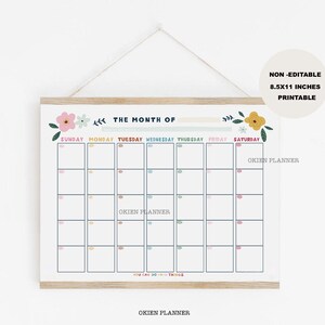 2 Colors, Monthly Planner Printable, Flowers Monthly Calendar, Pink ...