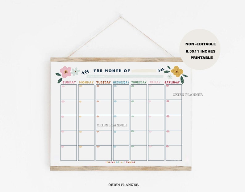 Floral Monthly Planner Printable: Pink & Navy, Undated (digital ...