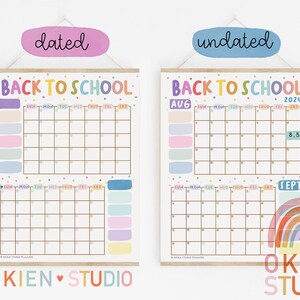Pastel Back to School Calendar Poster, Monthly Calendar, Back to School ...