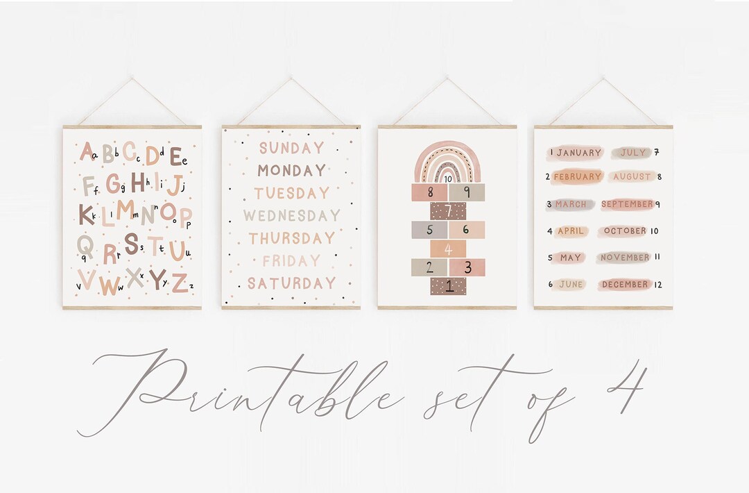 Boho Wall Art, Alphabet and Numbers Poster, Hop Skip Jump, Letters ...